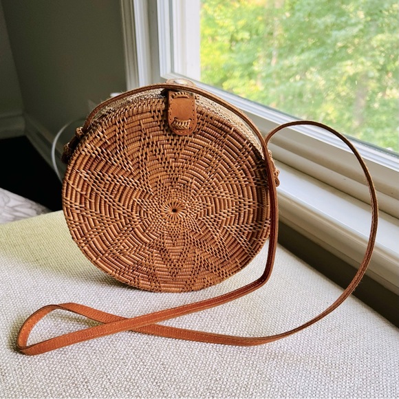 Bags | Round Woven Bag Boho Crossbody Purse | Poshmark